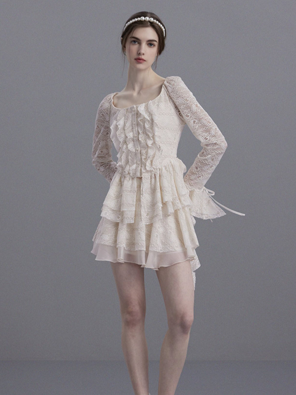 Romantic Vintage Lace Ruffle Top and Skirt Set