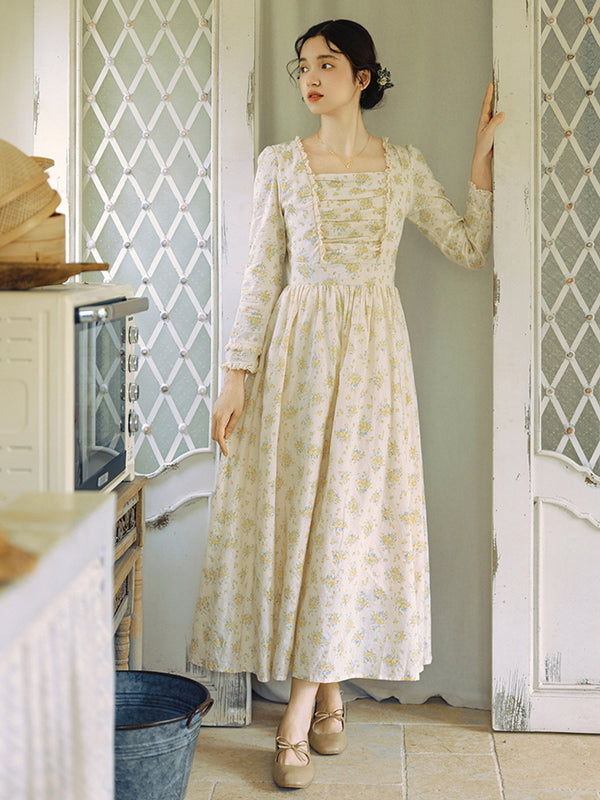 Floral Cottagecore Long-Sleeve Cotton Dress