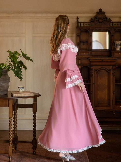 Pink Princess Off-Shoulder Lace Dress -Vintage Princesscore Outfit