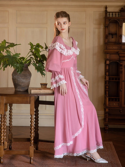 Pink Princess Off-Shoulder Lace Dress -Vintage Princesscore Outfit
