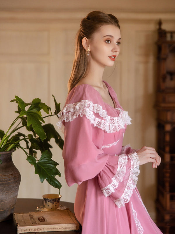 Pink Princess Off-Shoulder Lace Dress -Vintage Princesscore Outfit