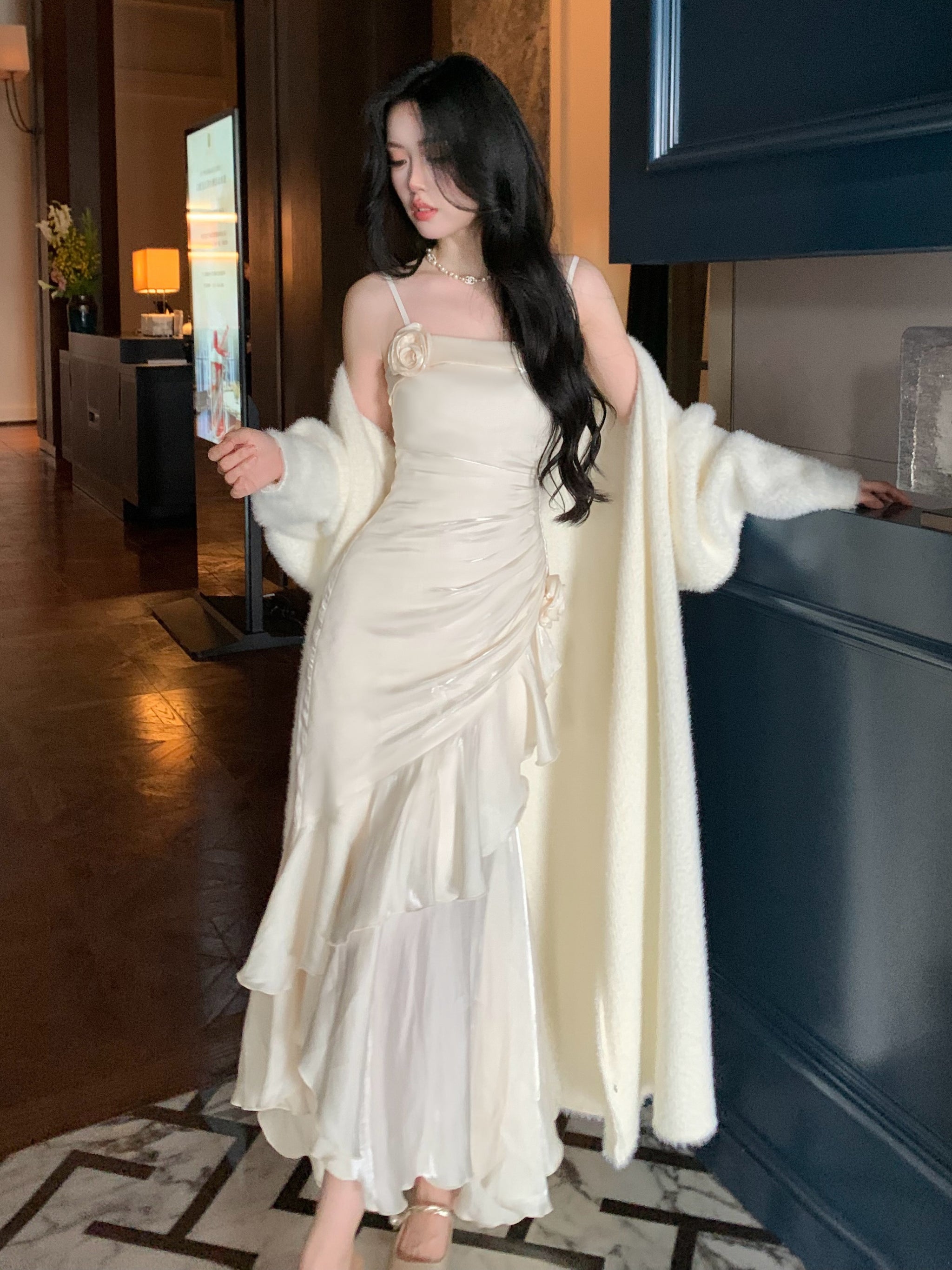 Ivory Dream Rosette Ruffle Gown