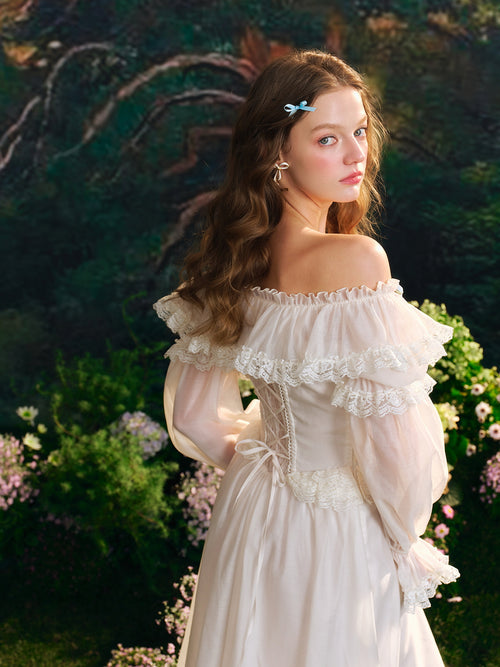 Off-Shoulder Fairy Princess Dress with Blue Ribbon Corset – Dreamy ...