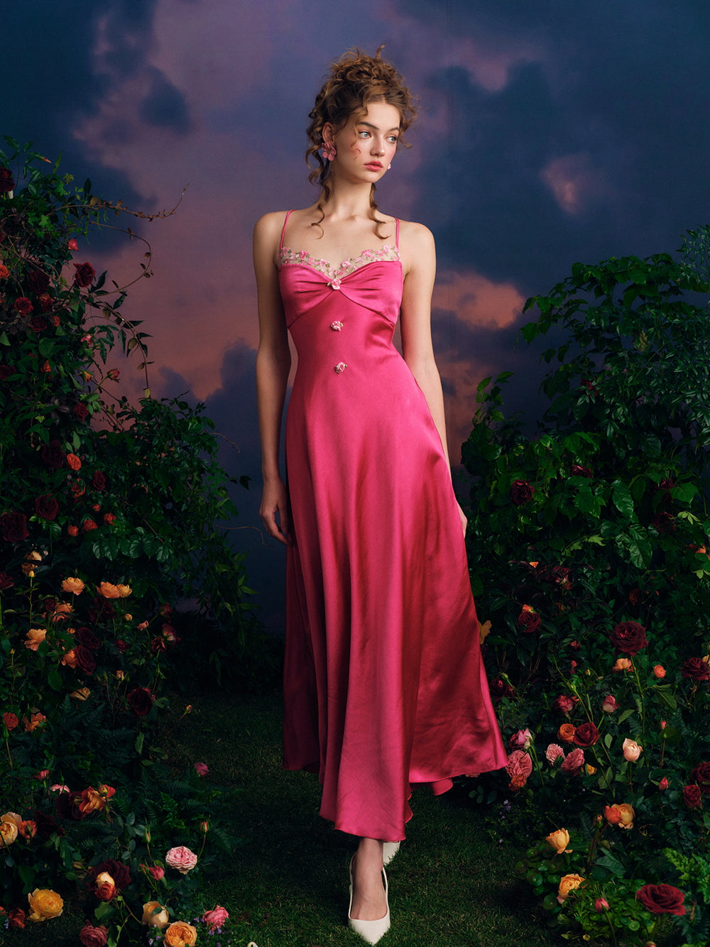 Hot Pink Satin Princess Dress – Romantic Aesthetic Fashion for Parties