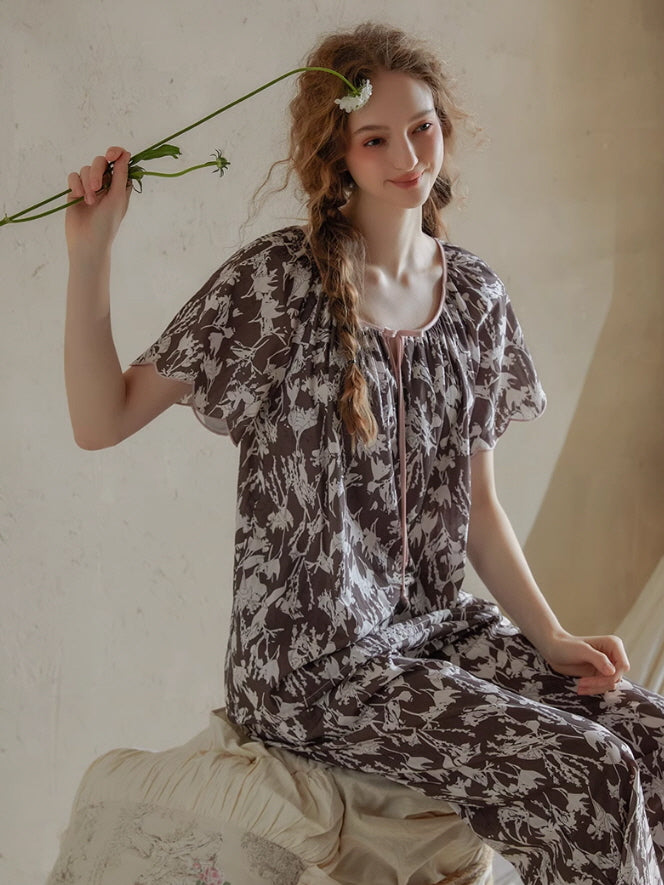 Floral Botanical Pajama Set - Vintage Aesthetic Outfit