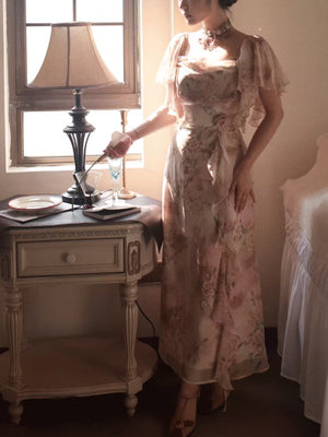 Floral Ruffle Chiffon Dress - Rose Belted Silhouette - Princesscore ...
