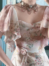 Floral Ruffle Chiffon Dress - Rose Belted Silhouette - Princesscore ...