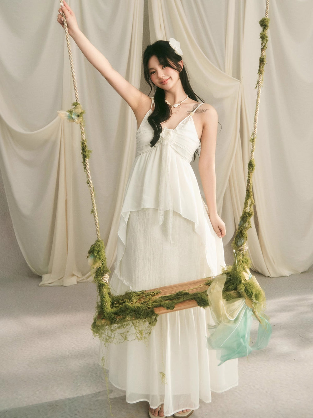 White Rose Fairycore Dress – Ethereal Aesthetic Outfit