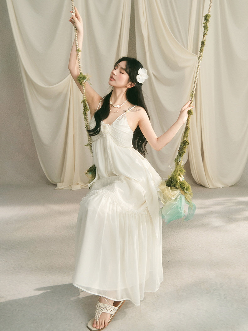 White Rose Fairycore Dress – Ethereal Aesthetic Outfit