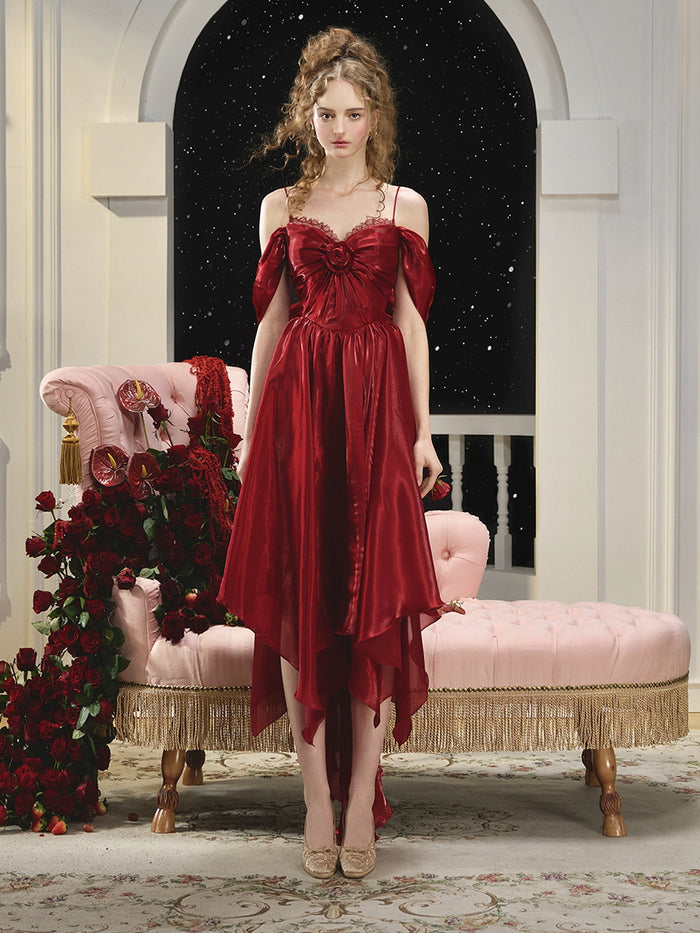 Red Rose Off-Shoulder Princess Dress - Princesscore Aesthetic Outfit