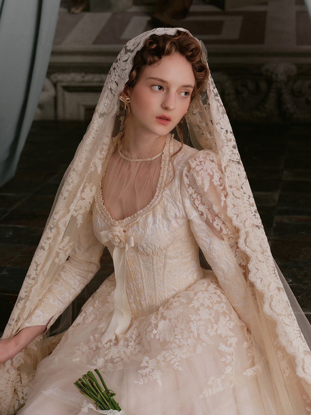 Royal Lace Princess Dress - Puff Sleeves & Tulle Skirt - Vintage ...